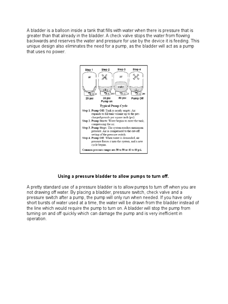 Using A Pressure Bladder To Allow Pumps To Turn Off | PDF