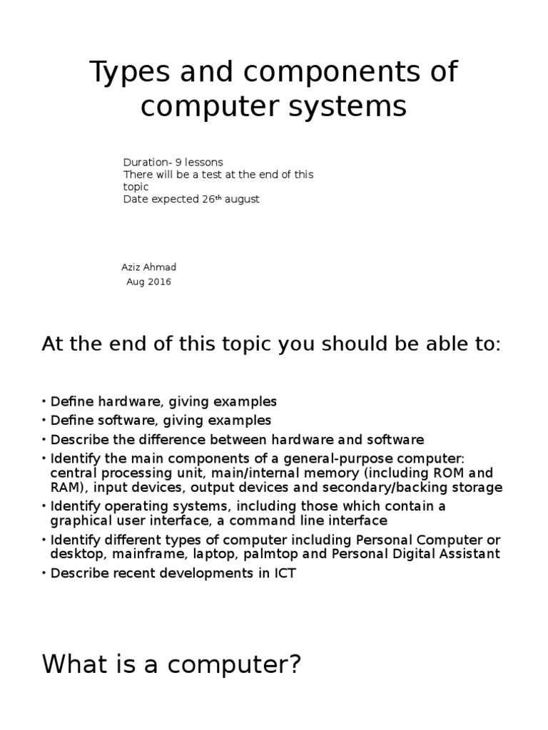 Types and Components of Computer Systems-Grade 10 | PDF | Computer ...