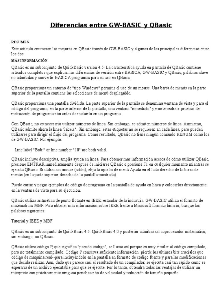 Diferencias Entre GWBasic y QBasic | PDF | Compilador | Ventana ...