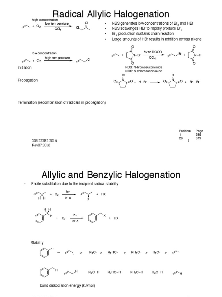 Radical Allylic Halogenation: + CL Low Temperature CL CL CCL High ...