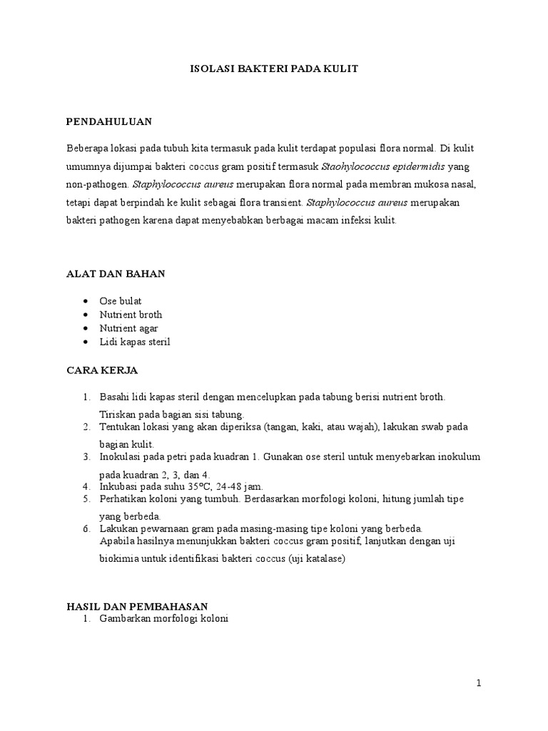 Isolasi Bakteri Pada Kulit | PDF