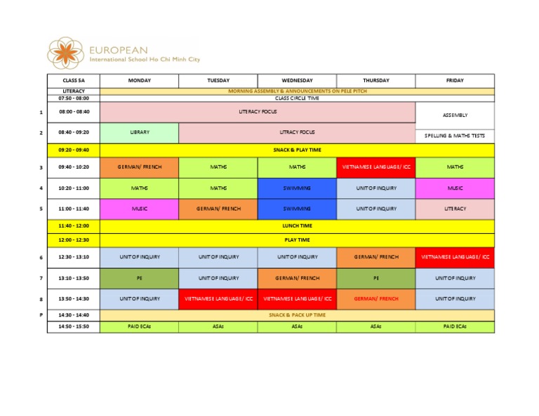 G5a Timetable 1 | PDF | Language Arts & Discipline | Art
