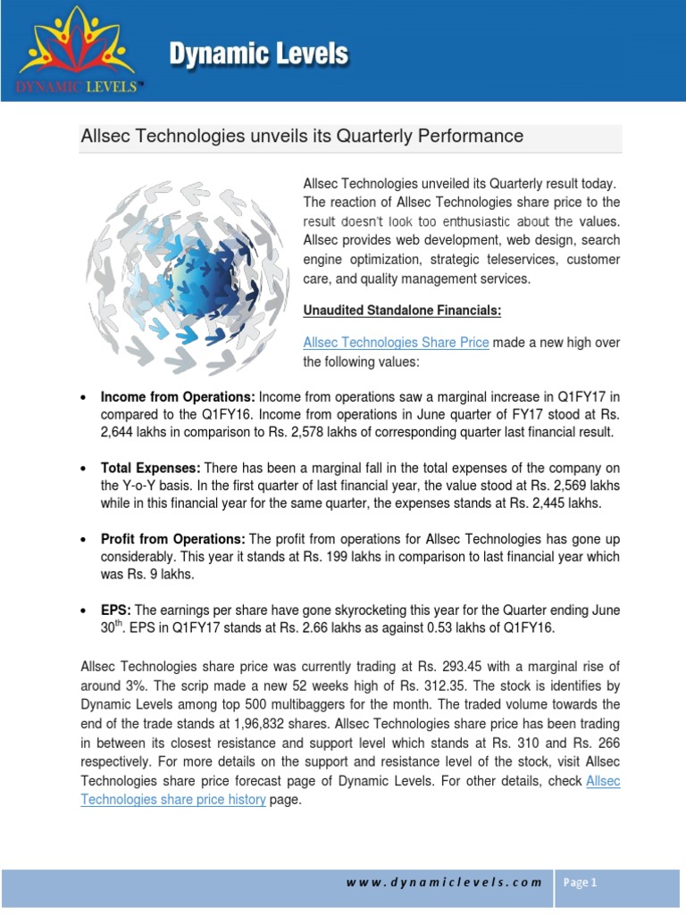 Allsec Technologies Unveils Its Quarterly Performance | PDF | Financial ...