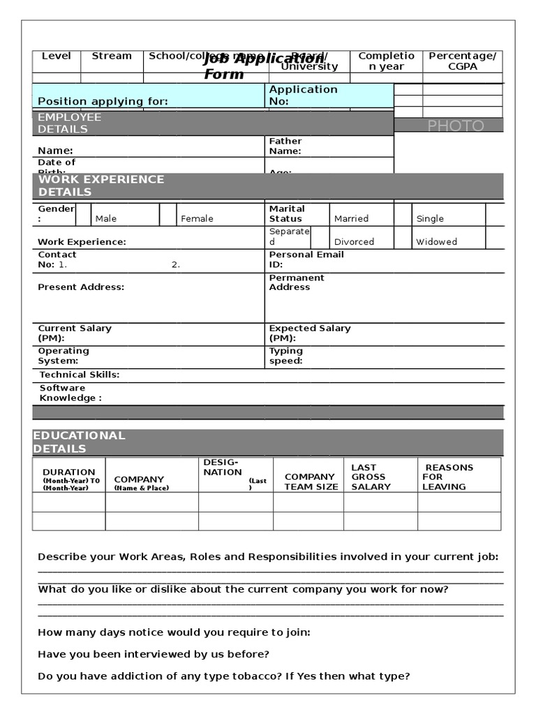 Job Application Form 1 | PDF