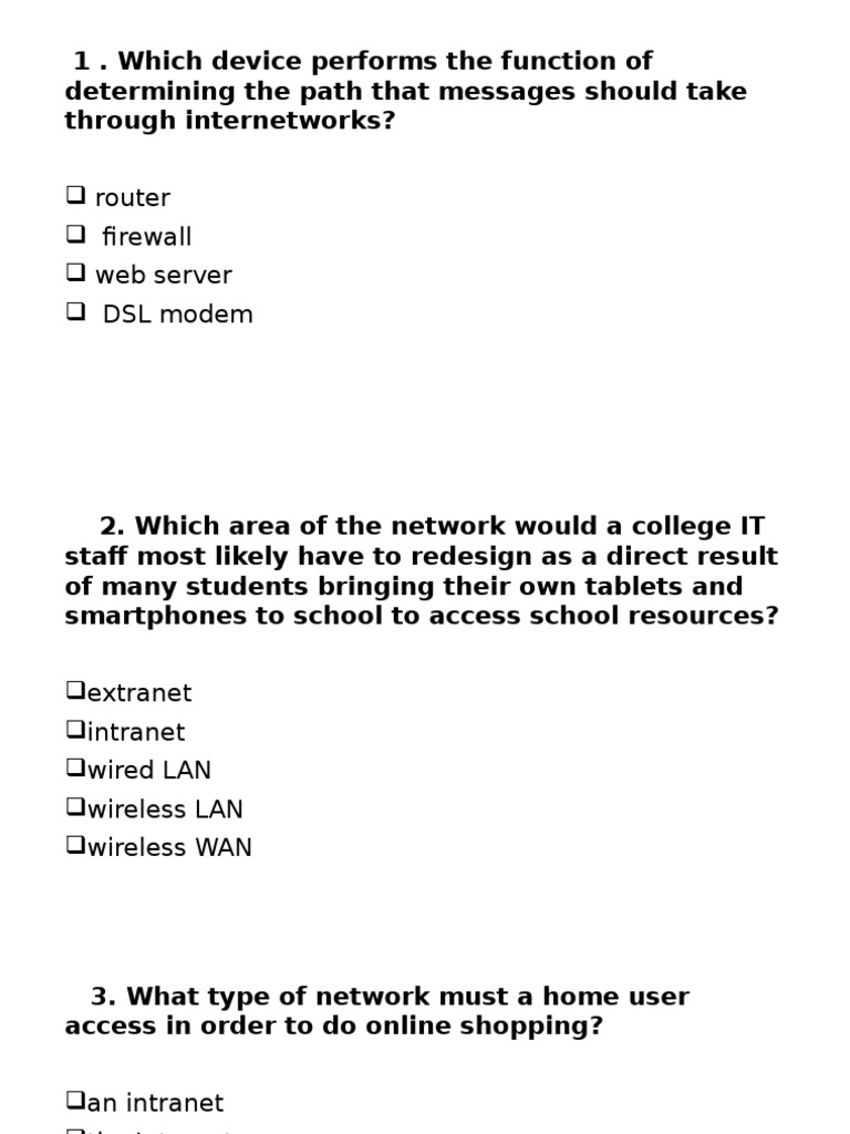 1 - Which Device Performs The Function of Determining The Path That Messages Should Take Through ...