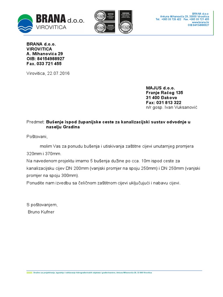 Zahtjev Za Ponudu | PDF