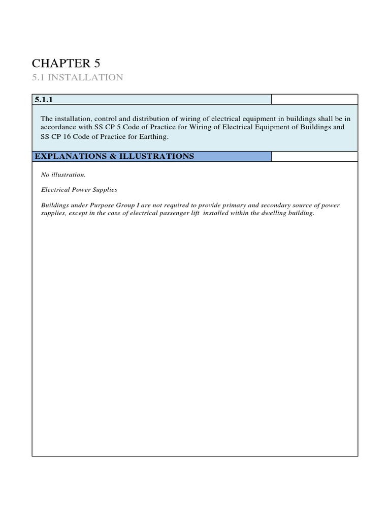 Singapore Building Code 2013 Chapter 5 Electrical Installation | PDF | Elevator | Fuse (Electrical)