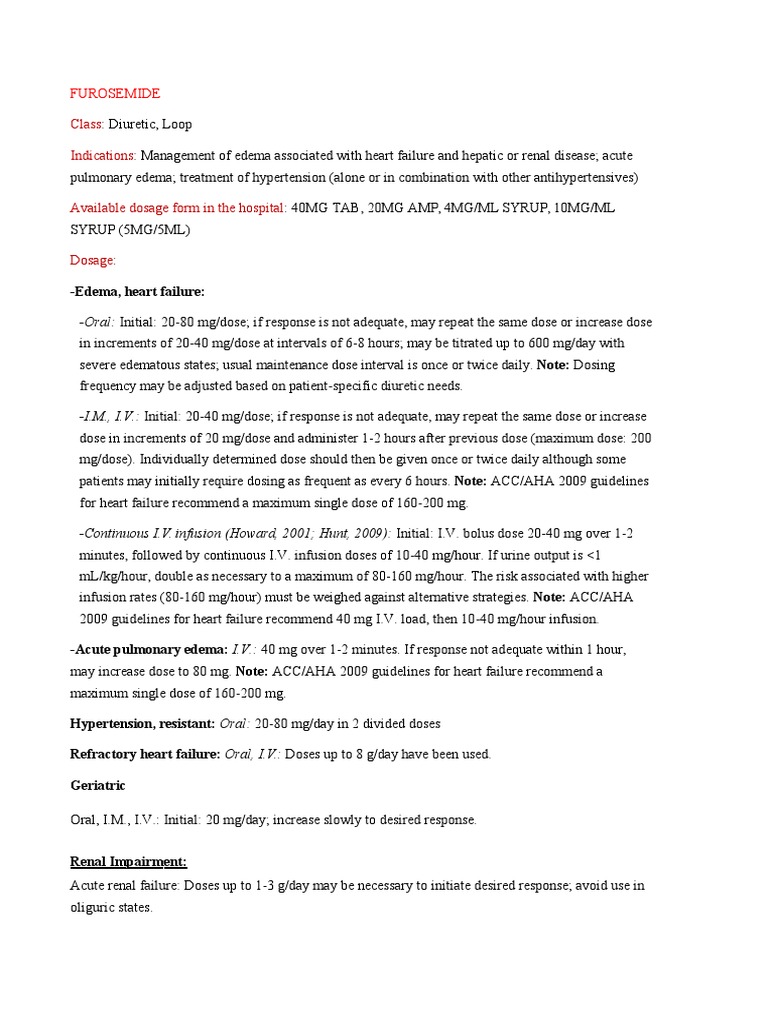 Class Indications: Furosemide | PDF