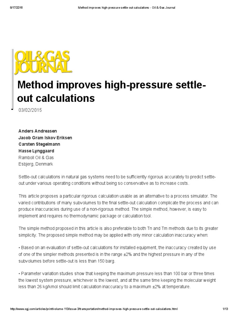 Method Improves High-Pressure Settle-Out Calculations | PDF | Gases ...