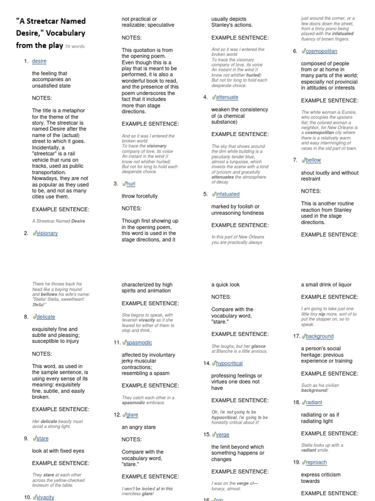 Vocabulary from A Streetcar Named Desire | PDF