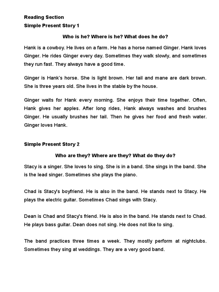 1. Simple Present Story | Sound | Performing Arts