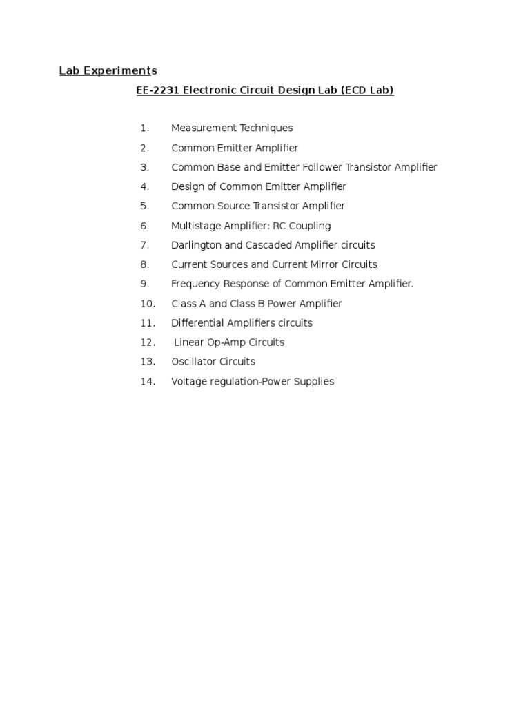 ECD Lab - List of Experiments | PDF