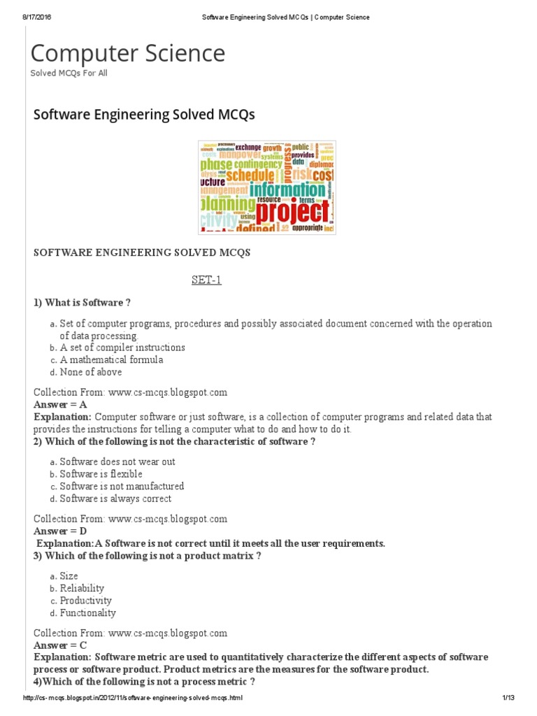 Software Engineering Solved MCQs - Computer Science PDF | PDF | Software Development | Software