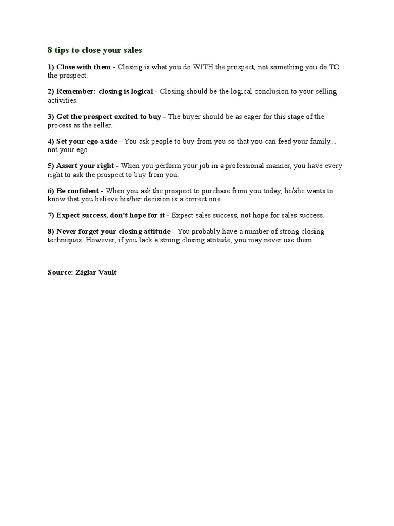 8 Tips To Close Your Sales | PDF