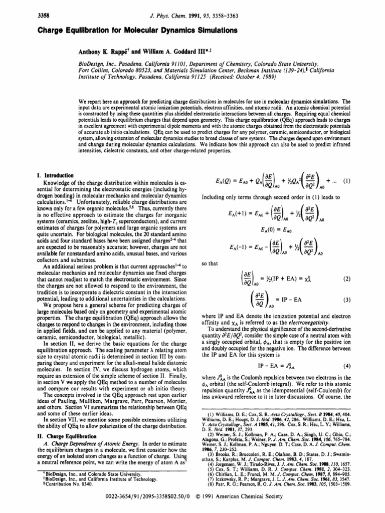 Charge Equilibration in MD Simulations | PDF | Molecular Dynamics | Molecules