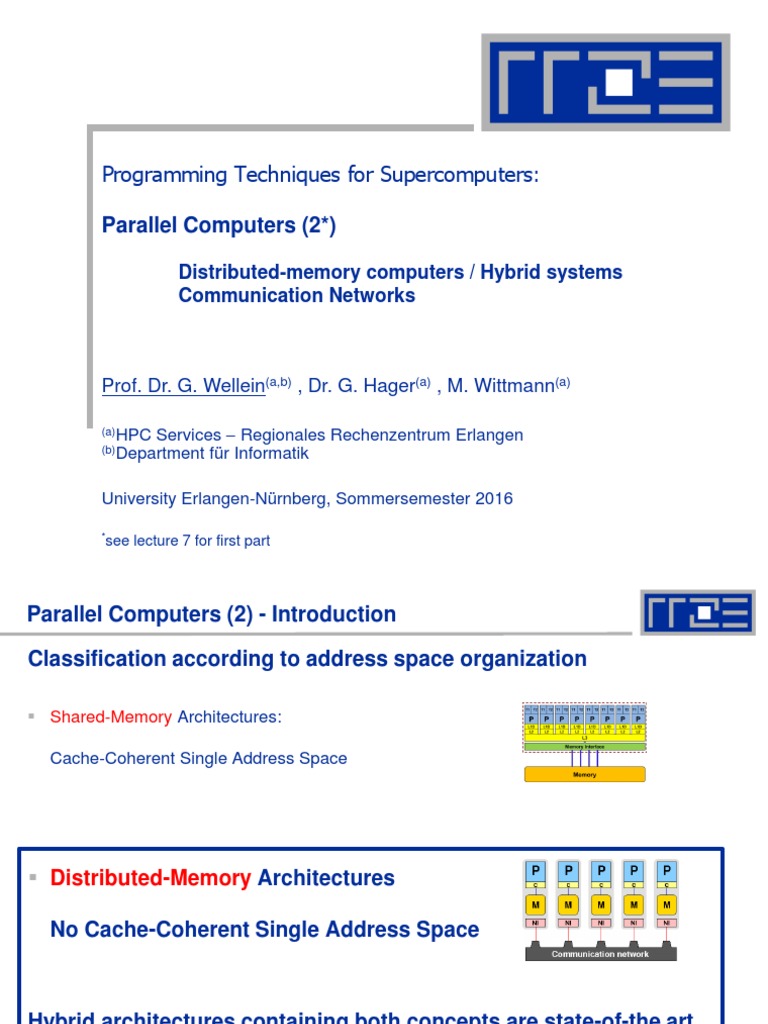 Parallel Computers 2 Introduction To Distributed Memory Systems And