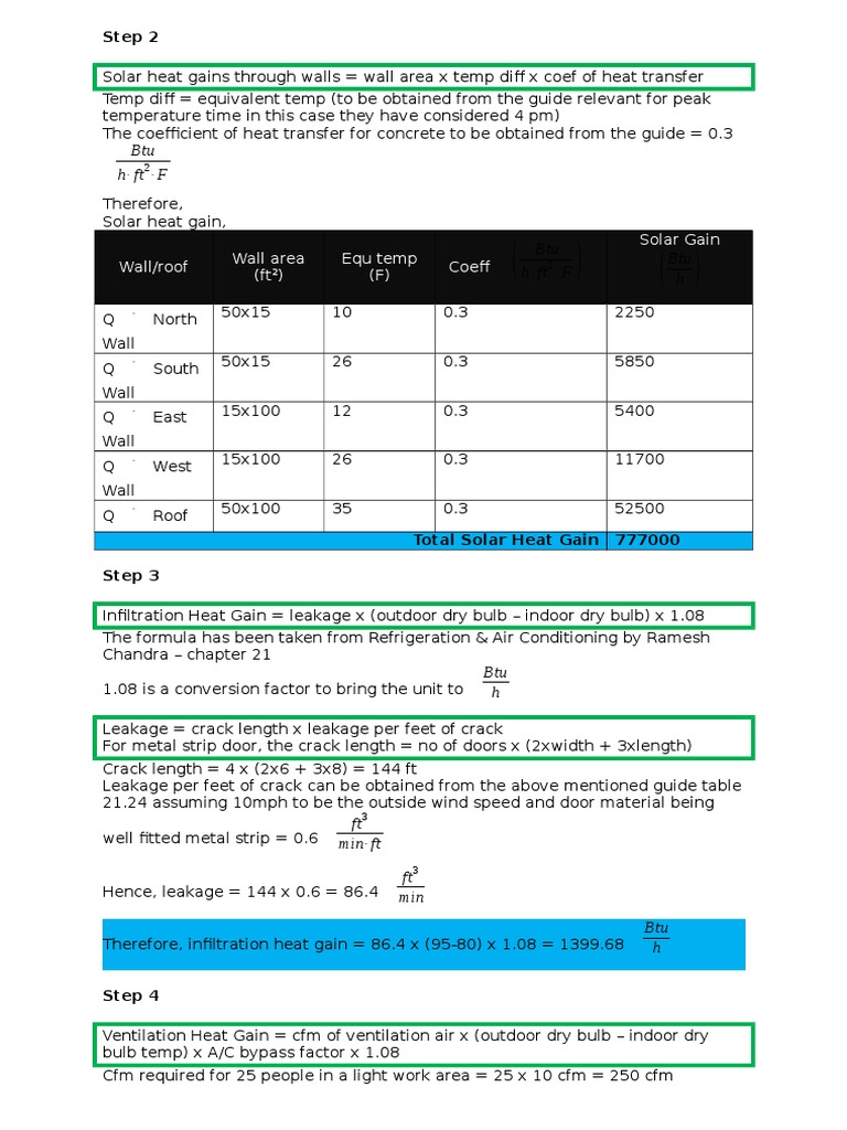 Btu H FT F: Wall/roof Wall Area (FT) Equ Temp (F) Coeff Solar Gain ...