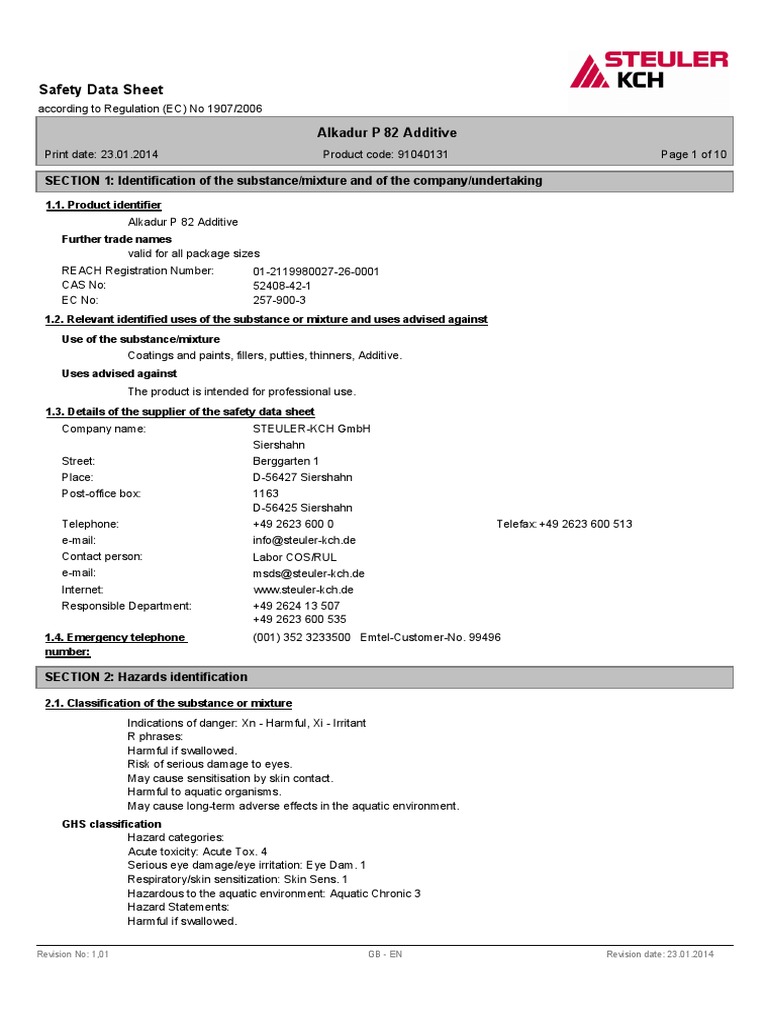 Safety Data Sheet: SECTION 1: Identification of The Substance/mixture and of The Company ...