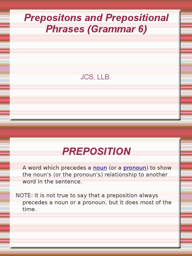 Preposition Grammar 6 Pdf Preposition And Postposition Verb