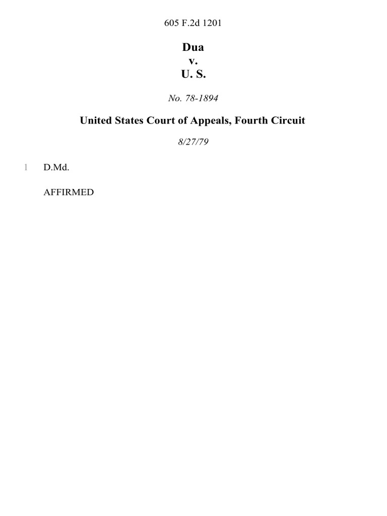 Dua v. United States, 605 F.2d 1201, 4th Cir. (1979) | PDF