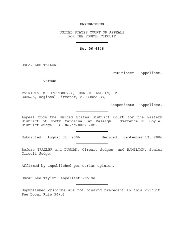 Appeal Decision: Taylor v. Stansberry | PDF