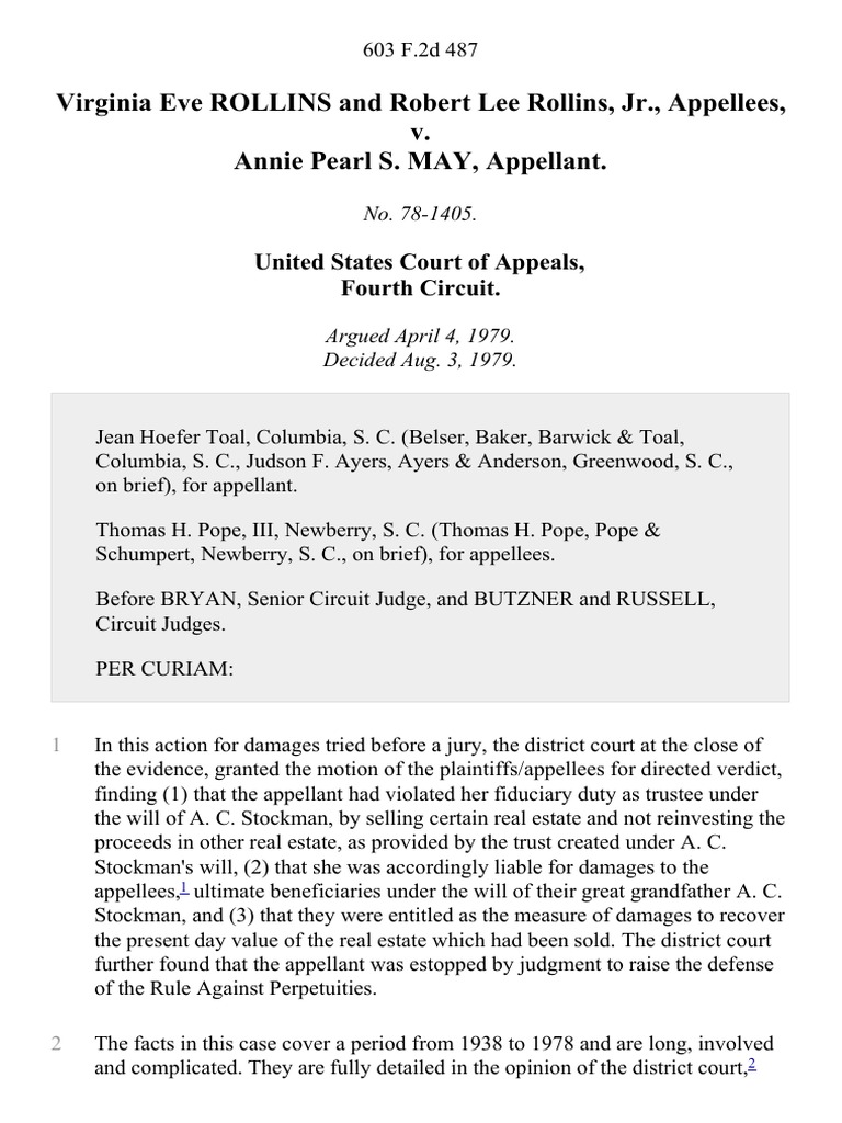 Virginia Eve Rollins and Robert Lee Rollins, Jr. v. Annie Pearl S. May ...