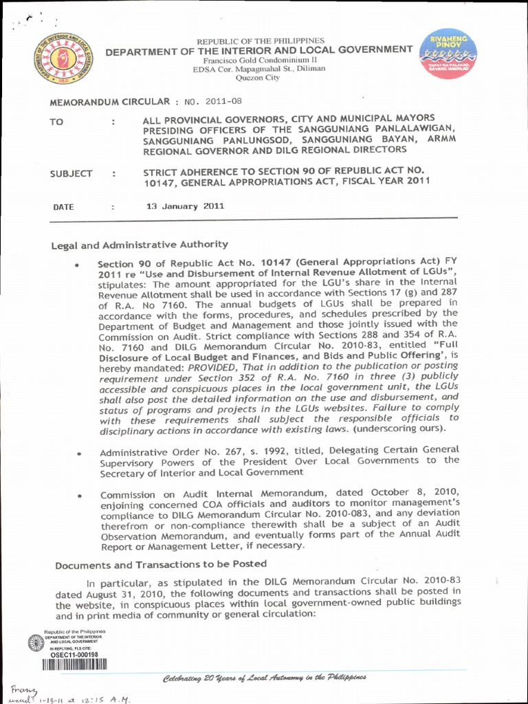 DILG Memo Circular 2011-08 | PDF | Expense | Revenue DILG Memo Circular 2011-08 | PDF | Expense | Revenue