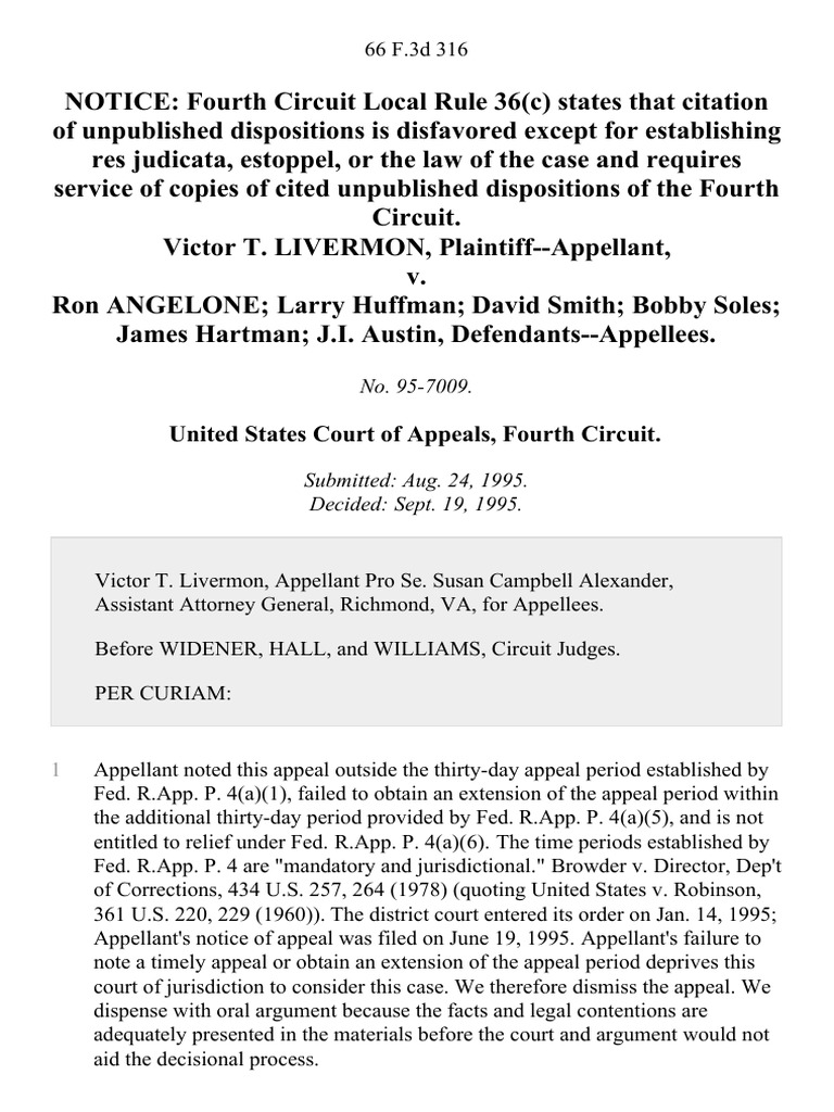 Victor T. Livermon v. Ron Angelone Larry Huffman David Smith Bobby ...