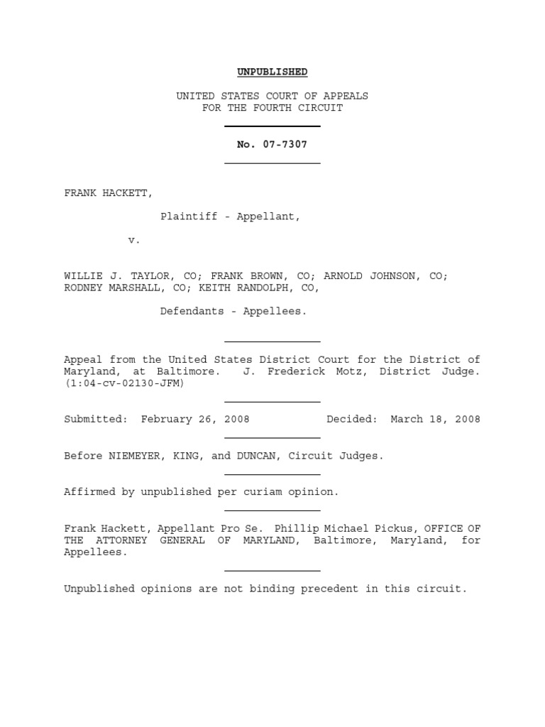 Hackett v. Taylor, 4th Cir. (2008) | PDF