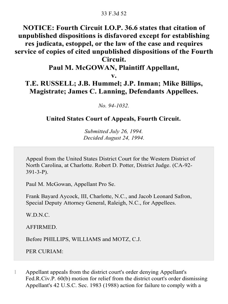 Paul M. McGowan v. T.E. Russell J.B. Hummel J.P. Inman Mike Billips ...