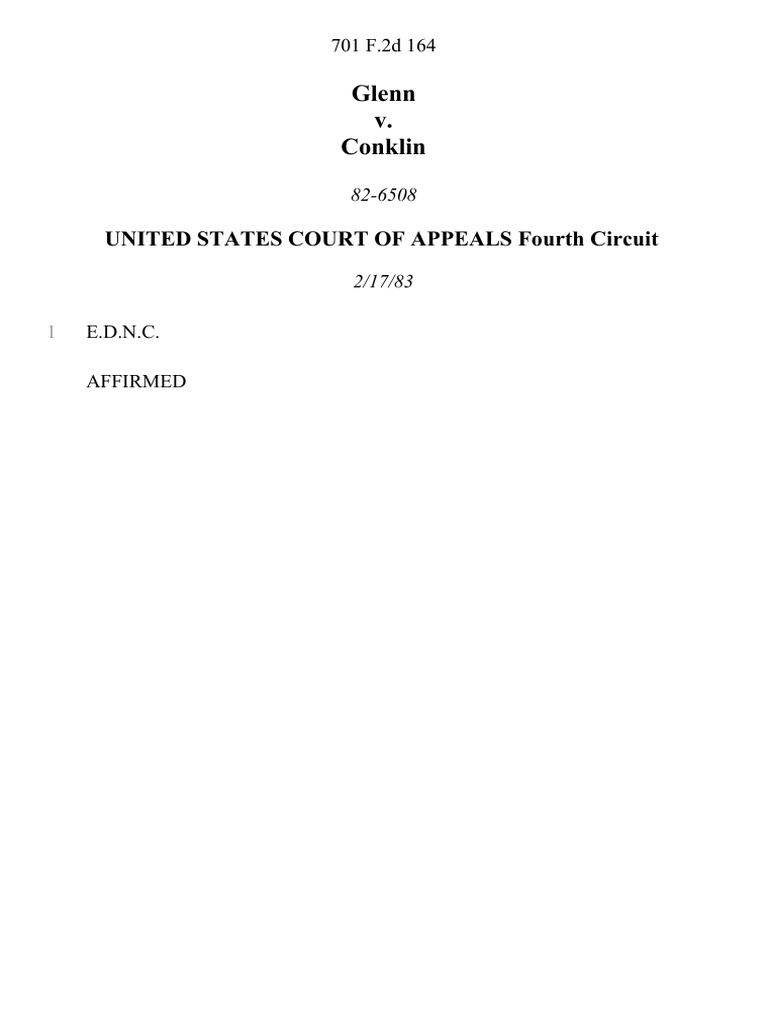 Glenn v. Conklin, 701 F.2d 164, 4th Cir. (1983) | PDF
