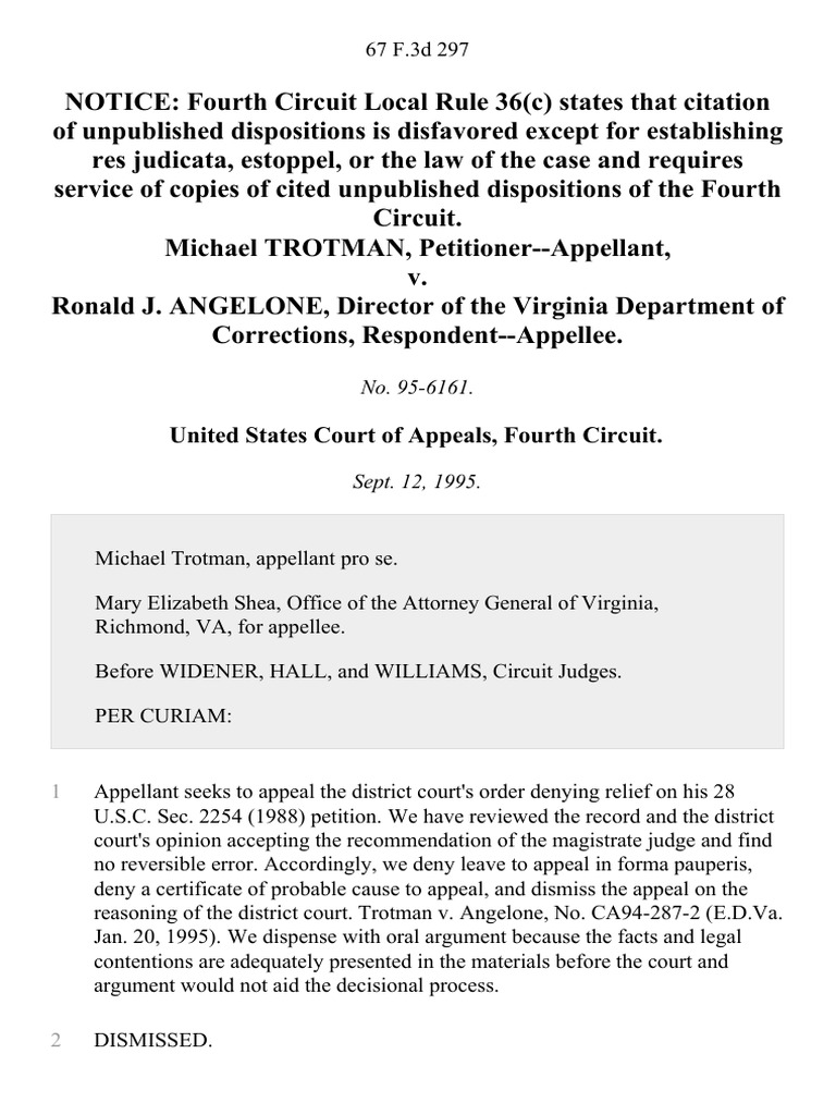Michael Trotman v. Ronald J. Angelone, Director of The Virginia ...