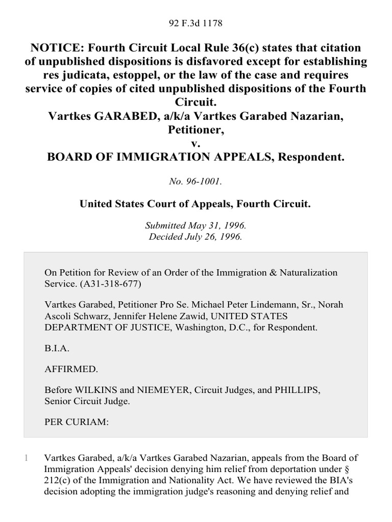 Vartkes Garabed, A/K/A Vartkes Garabed Nazarian v. Board of Immigration Appeals, 92 F.3d 1178 ...