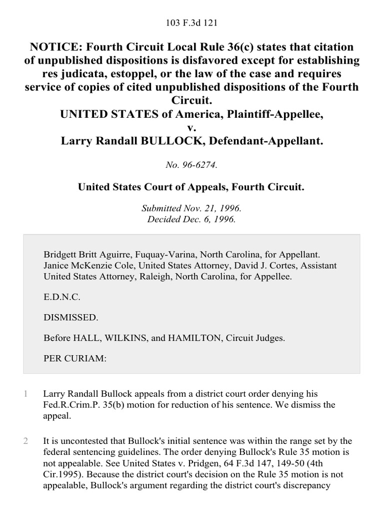 United States v. Larry Randall Bullock, 103 F.3d 121, 4th Cir. (1996) | PDF