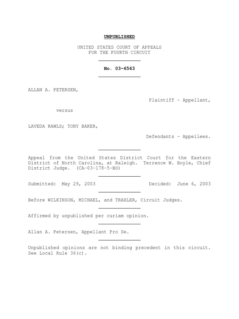 Petersen v. Rawls, 4th Cir. (2003) | PDF