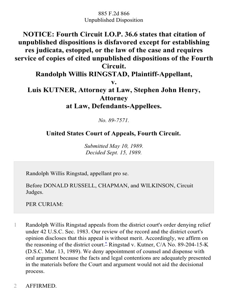 Randolph Willis Ringstad v. Luis Kutner, Attorney at Law, Stephen John ...
