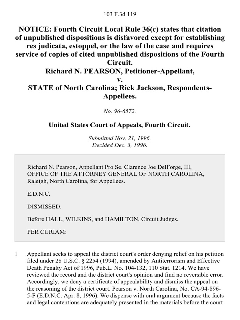 Pearson v. North Carolina Appeal Dismissed | PDF