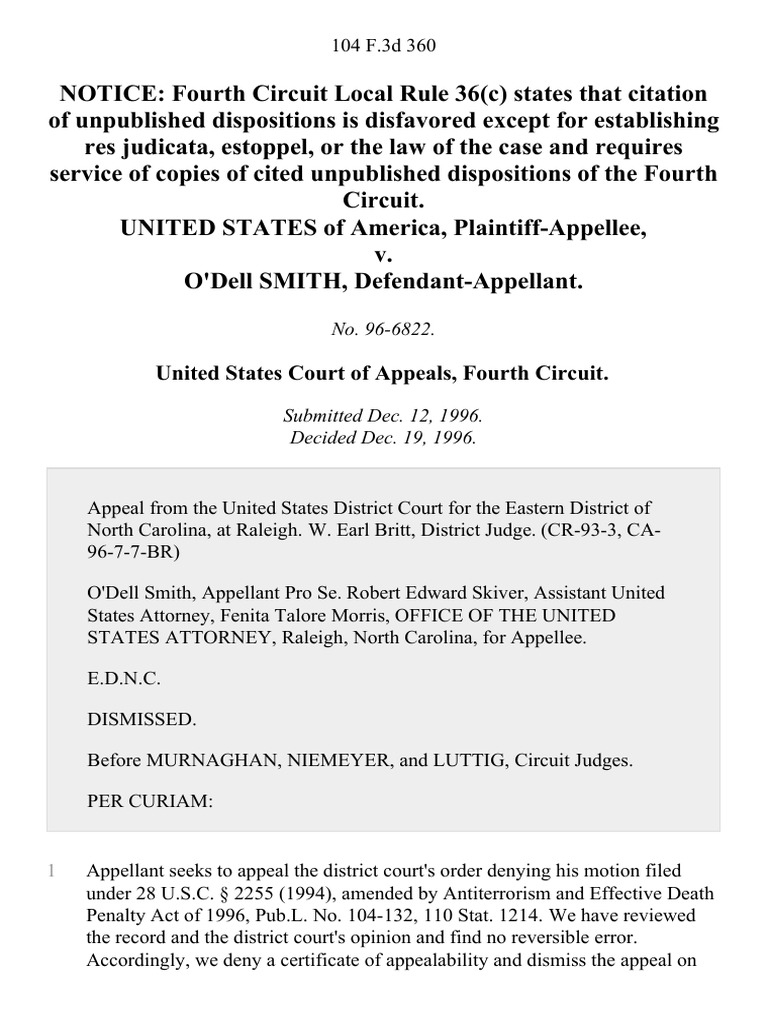 Appeal Dismissal in U.S. v. Smith Case | PDF
