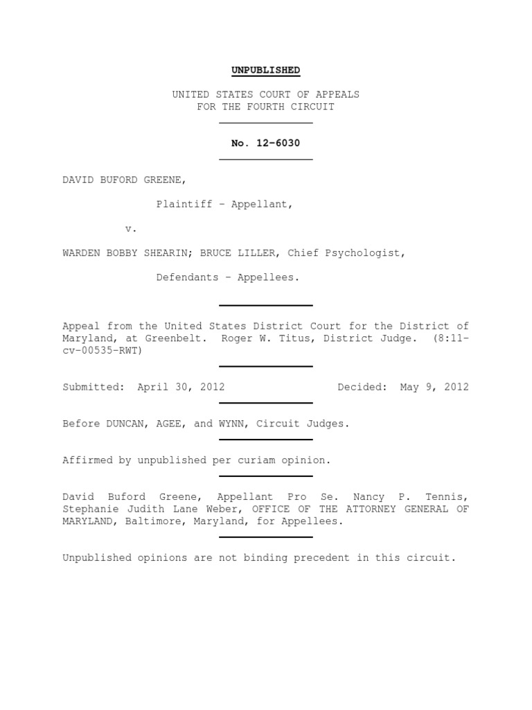 David Greene v. Warden Shearin, 4th Cir. (2012) | PDF