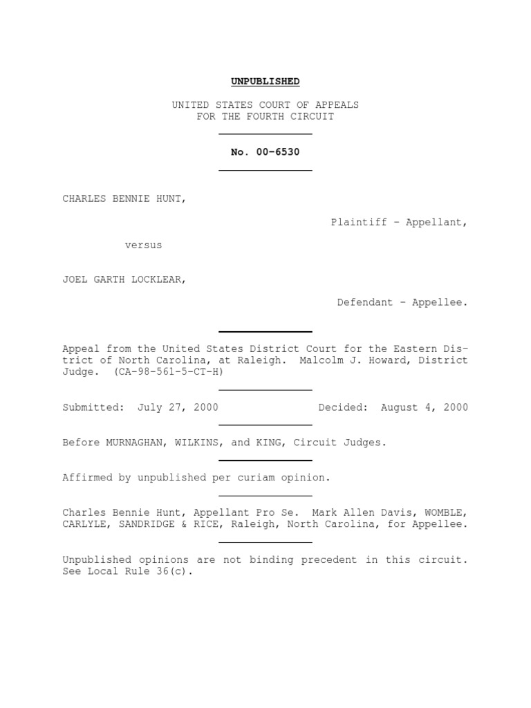 Hunt v. Locklear, 4th Cir. (2000) | PDF
