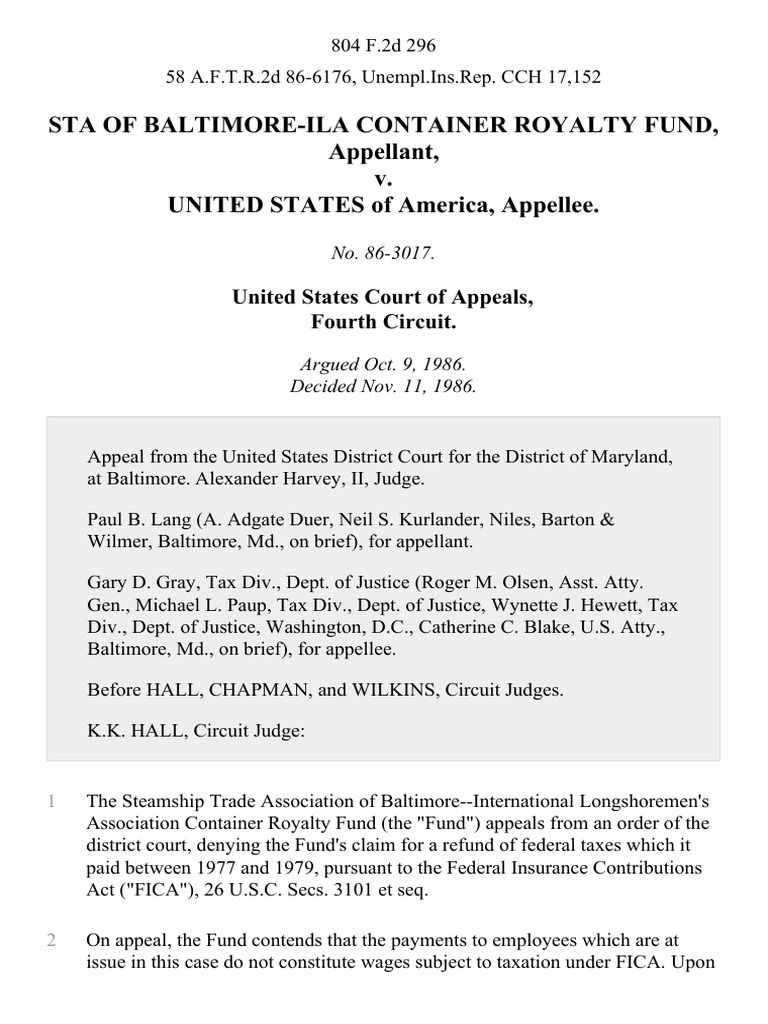Sta of Baltimore-Ila Container Royalty Fund, Appellant, v. UNITED ...