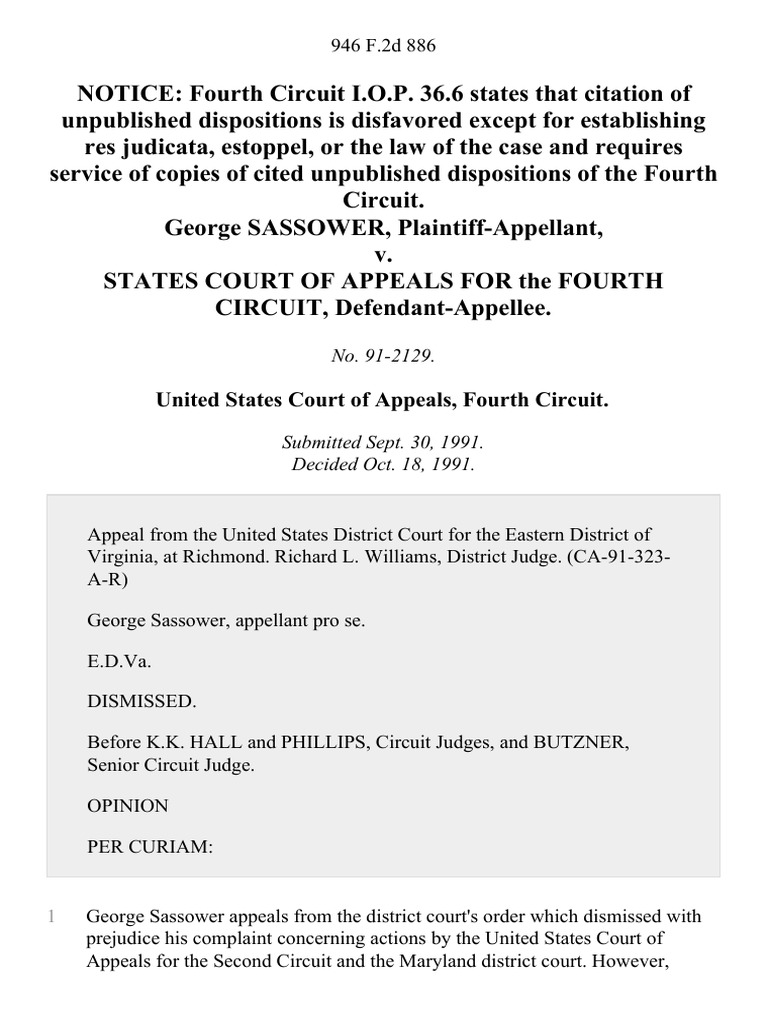 Sassower v. Fourth Circuit Appeal Dismissed | PDF