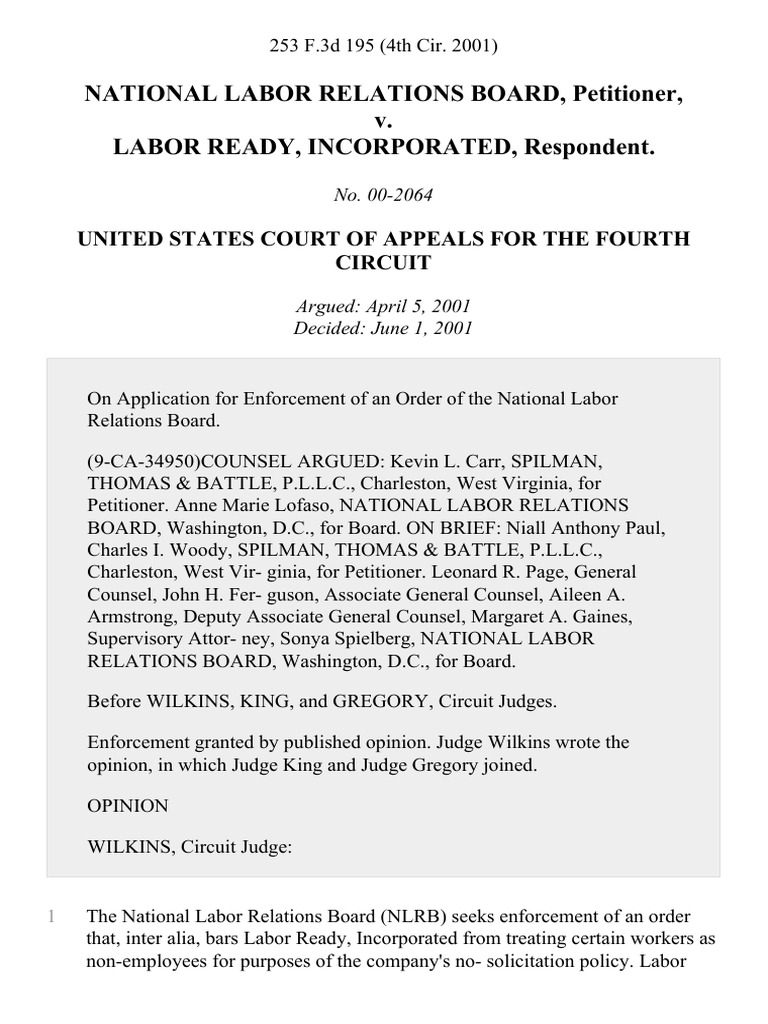 National Labor Relations Board v. Labor Ready, Incorporated, 253 F.3d ...