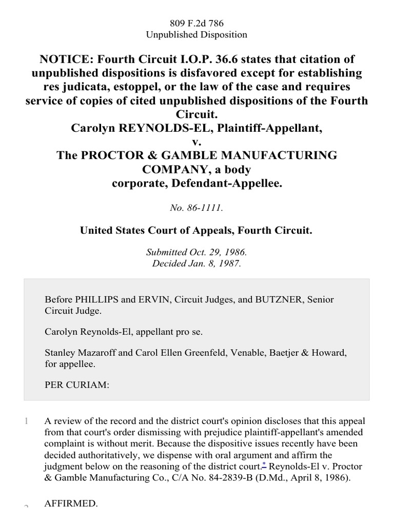 Carolyn Reynolds-El v. The Proctor & Gamble Manufacturing Company, A ...