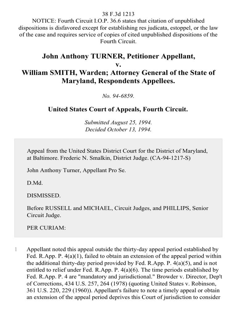 John Anthony Turner v. William Smith, Warden Attorney General of The ...