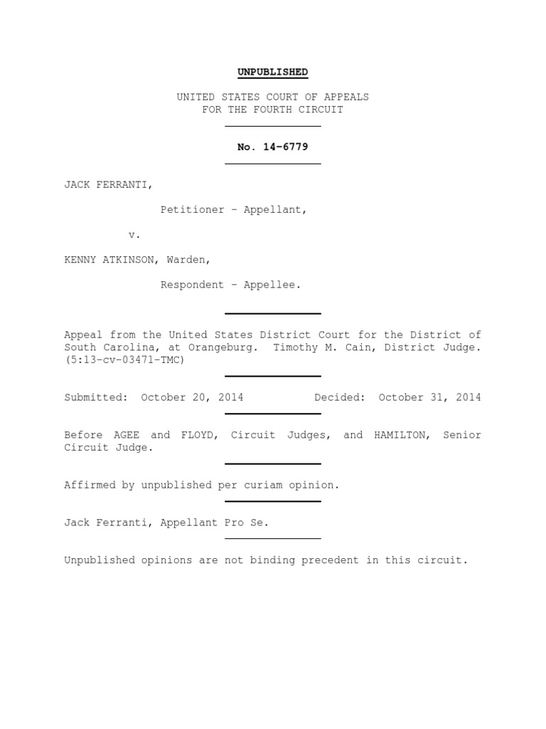 Jack Ferranti v. Kenny Atkinson, 4th Cir. (2014) | PDF | Law