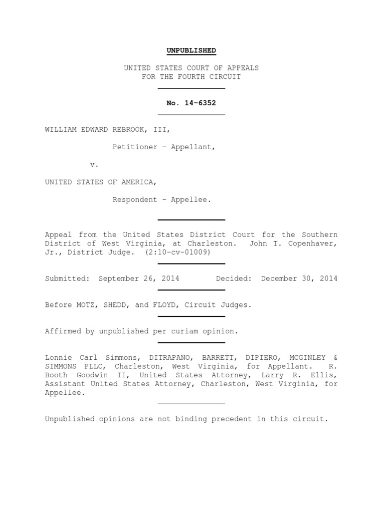William Rebrook, III v. United States, 4th Cir. (2014) | PDF