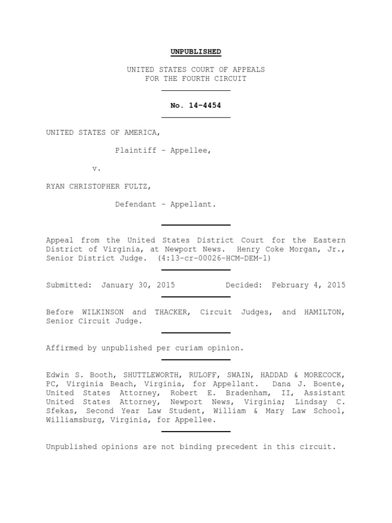 United States v. Ryan Fultz, 4th Cir. (2015) | PDF | Daubert Standard ...