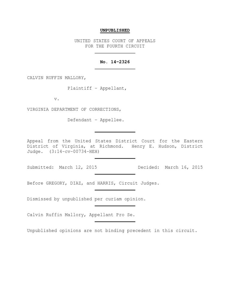 Appeal Dismissal: Mallory v. VA DOC | PDF | Politics | Social Science