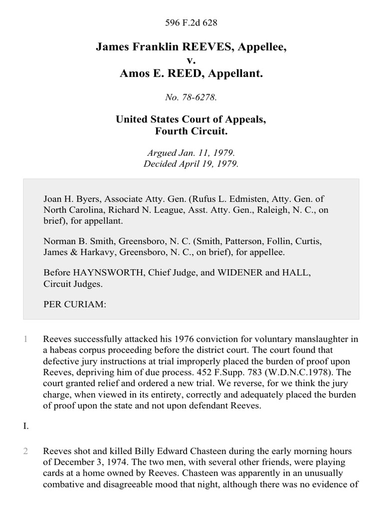 James Franklin Reeves v. Amos E. Reed, 596 F.2d 628, 4th Cir. (1979 ...